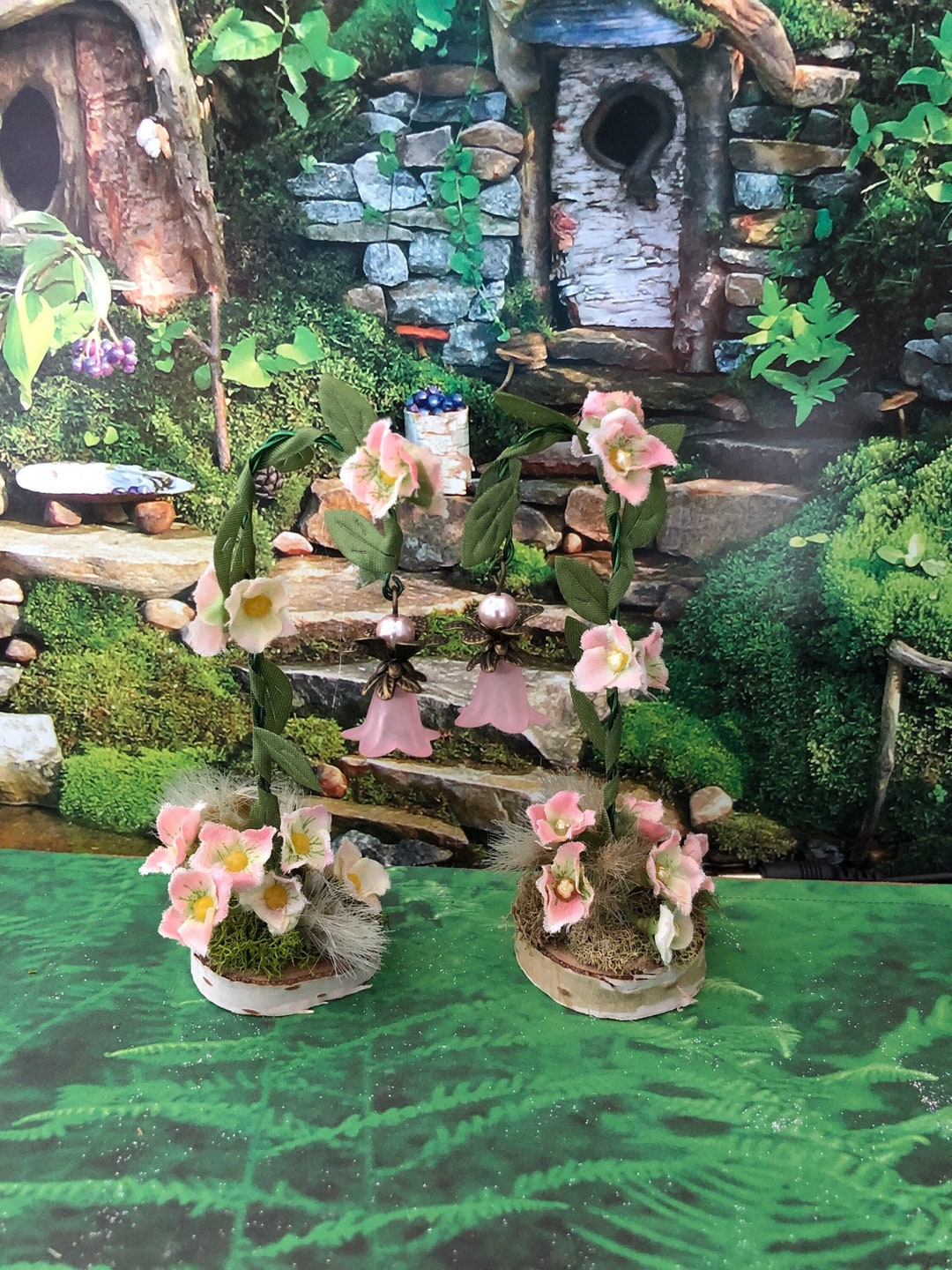 Pair of Miniature Fairy Garden Flower Lamps, Set of Two (2), Fairy ...