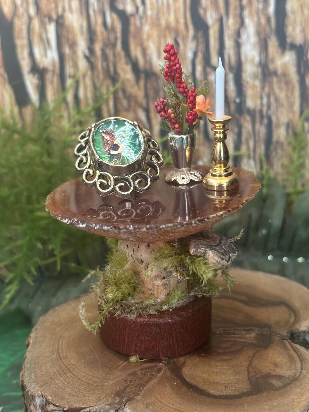 Miniature Agate Top Fairy Garden Table With Green Fairy Picture - Etsy