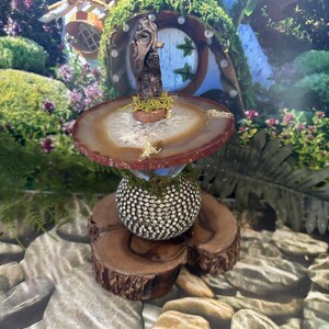 Fairy Garden Table With Agate Top, Rhinestone Base and Driftwood Table ...