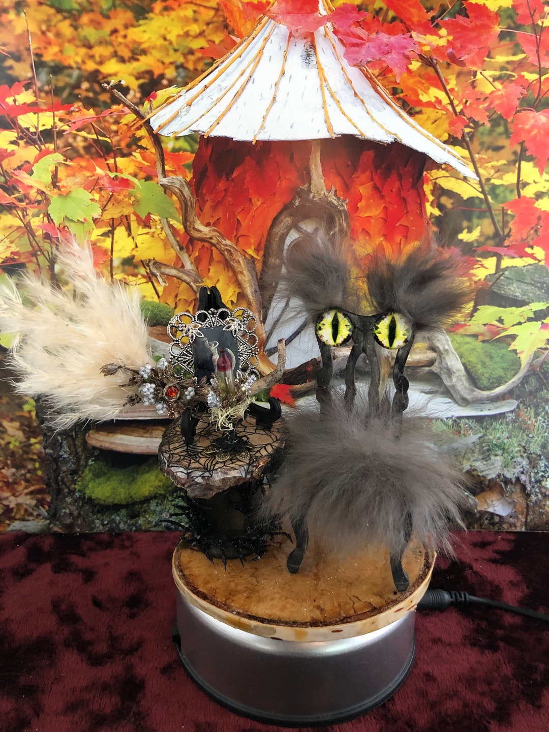 Halloween Fairy Furniture, Spooky Chair, Spiderweb Table, Witch's Broom ...