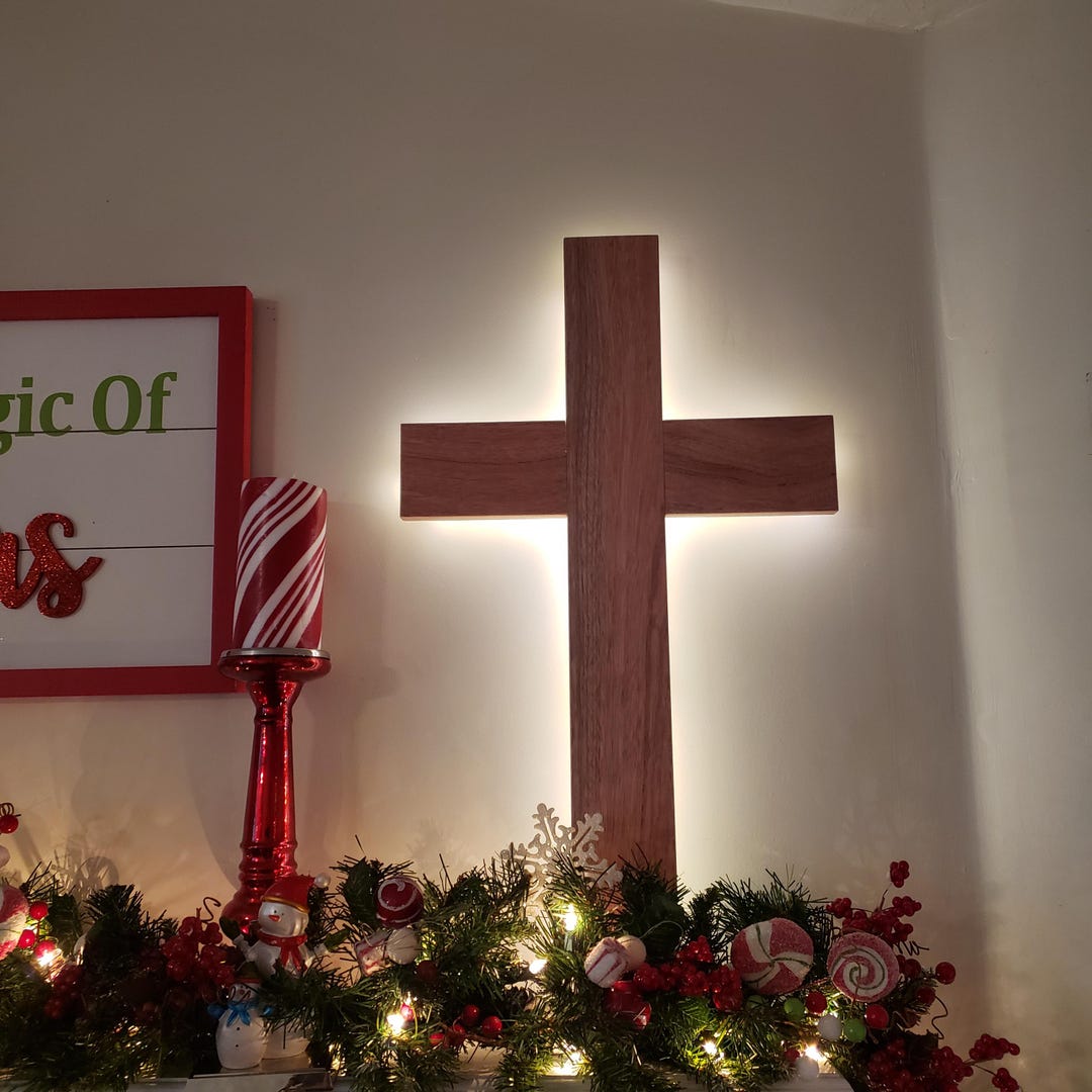 Hardwood Wireless LED Backlit Wooden Wall Cross - Remote Controlled ...