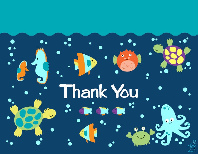 Ocean Theme Baby Shower Thank You Card, Sea Creatures Baby Shower Thank ...