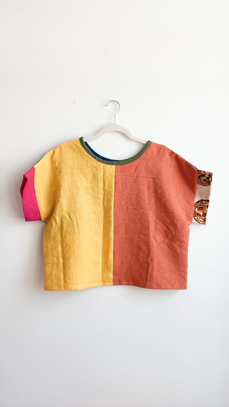 Boxy Top Recycled Scrap Fabric Linen Cotton Multicolor Colorful One of ...