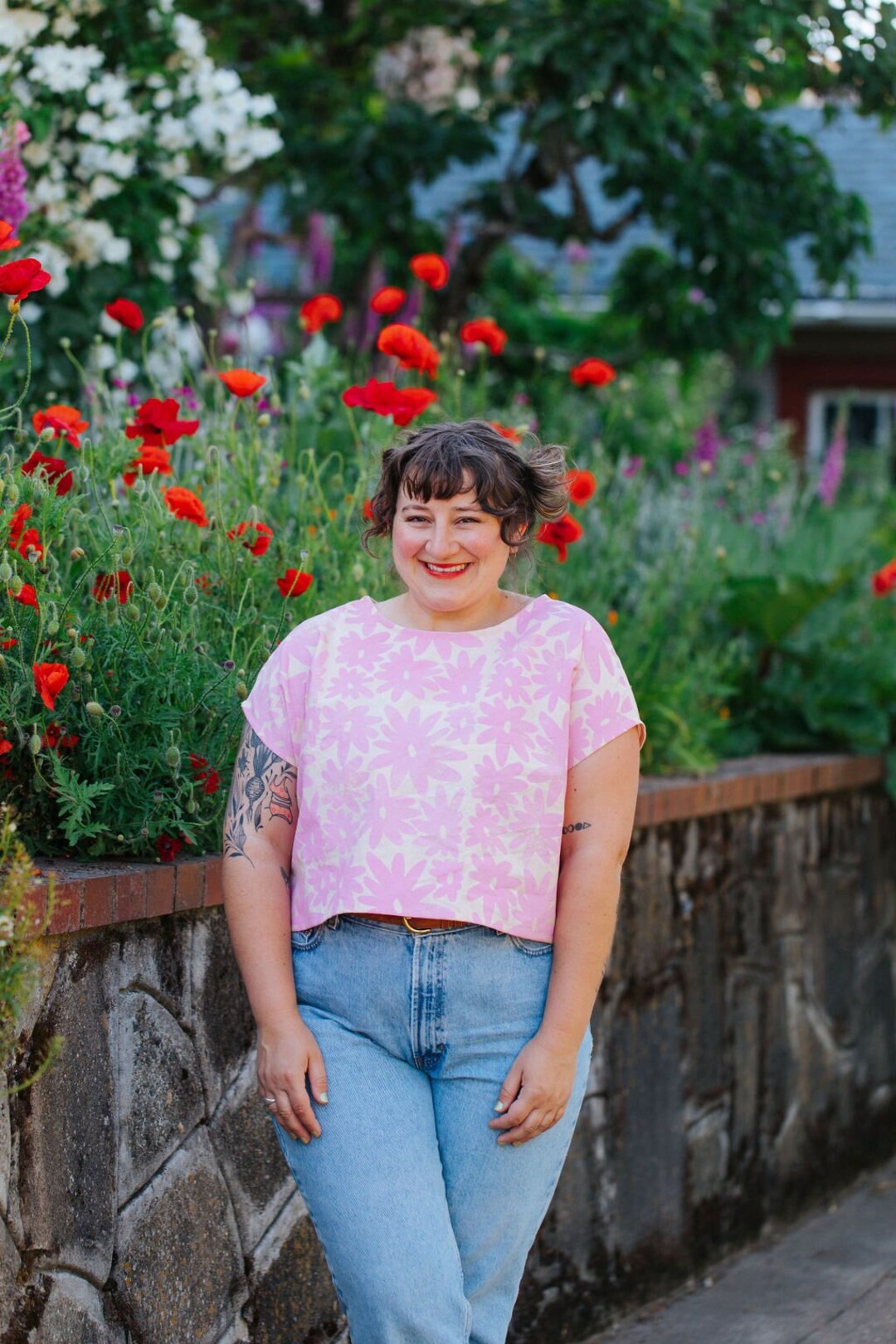 Julie Peach X Brooke Ciocco / Floral Splat Boxy Top / Hand Block ...