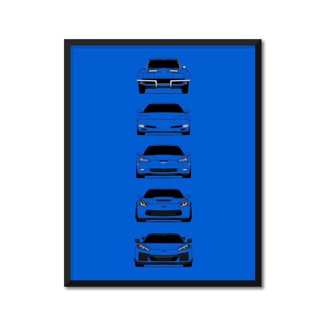 Chevy Corvette Z06 Generations inspired Car Poster Print of the History ...