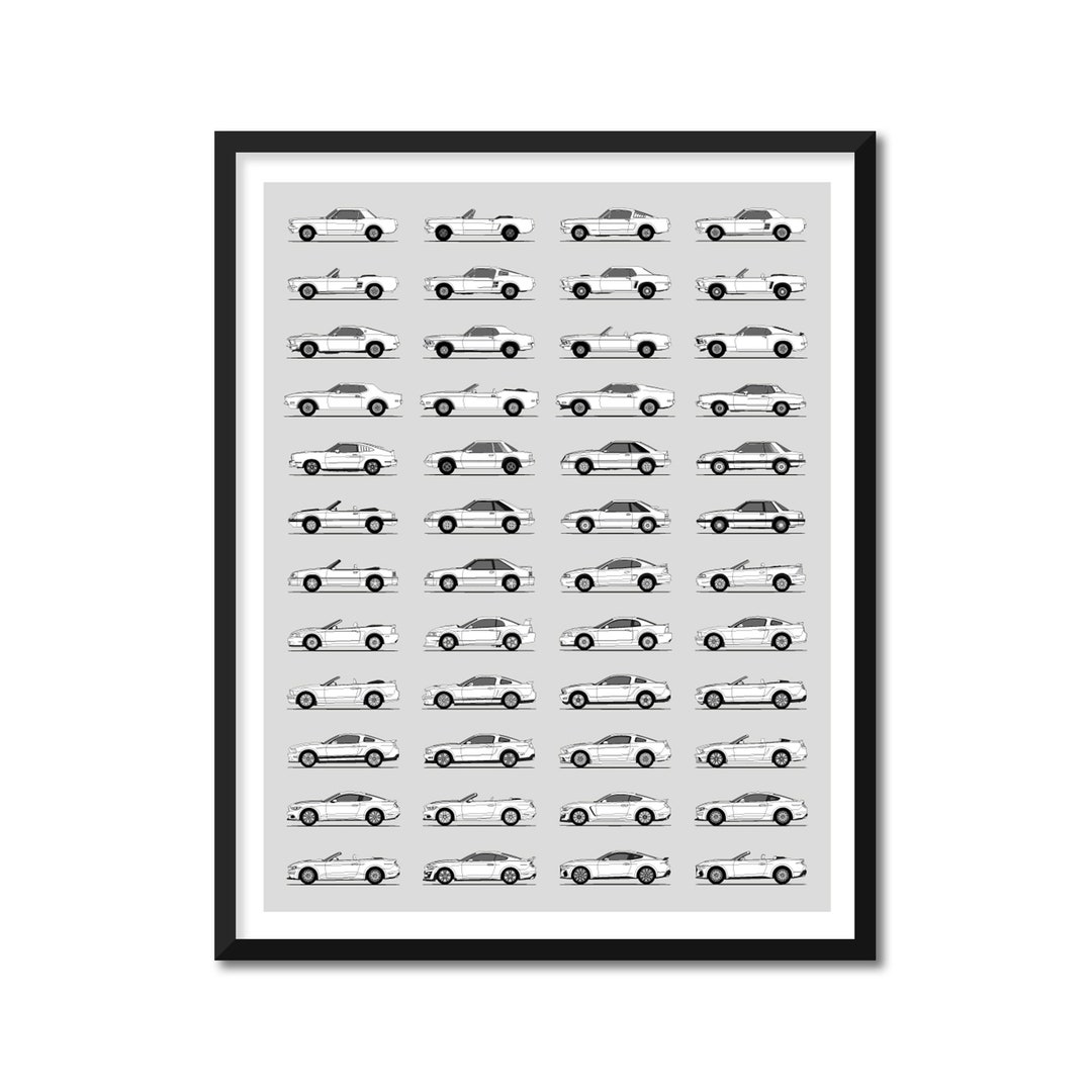 Ford Mustang Inspired Car Poster side Profile Print Wall Art Décor ...