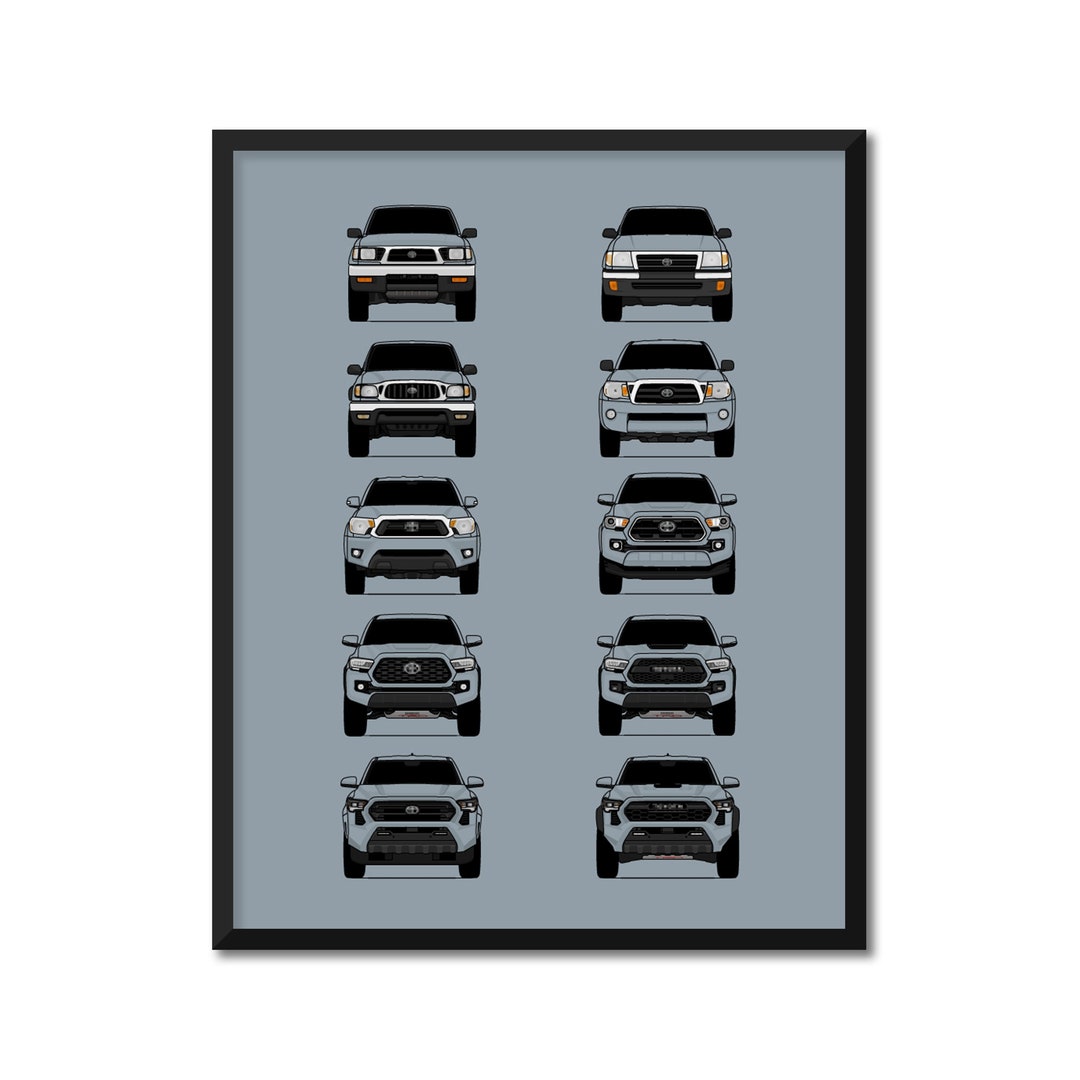 Toyota Tacoma Generations inspired Car Poster Print Wall Art of the ...