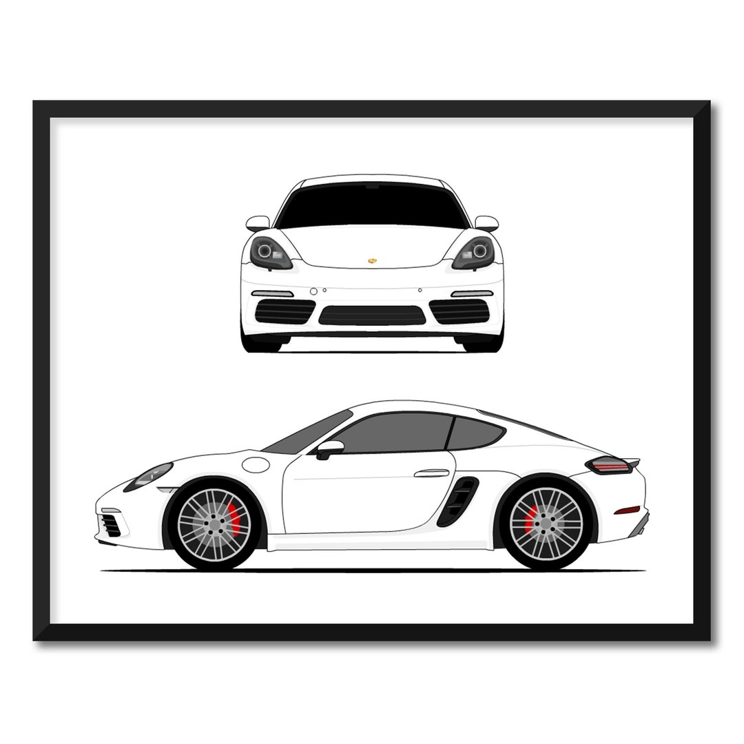 Porsche Cayman S 718 (2016-2020) (front and Side) Car Poster Print Wall ...