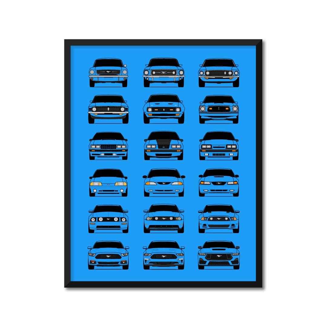 Ford Mustang Generations Car Poster Print Wall Art Decor of the History ...