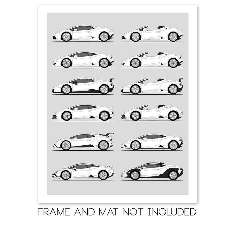 Lamborghini Huracan Car Poster (side Profile) Print of Lamborghini ...