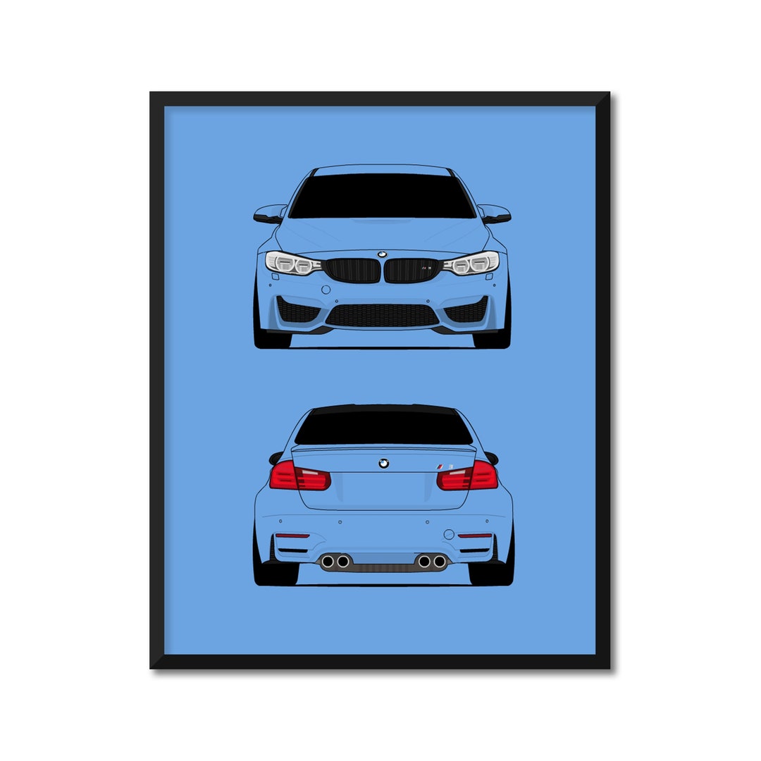 BMW M3 F80 (2014-2017) (front and Rear) Car Poster Print Wall Art Decor ...