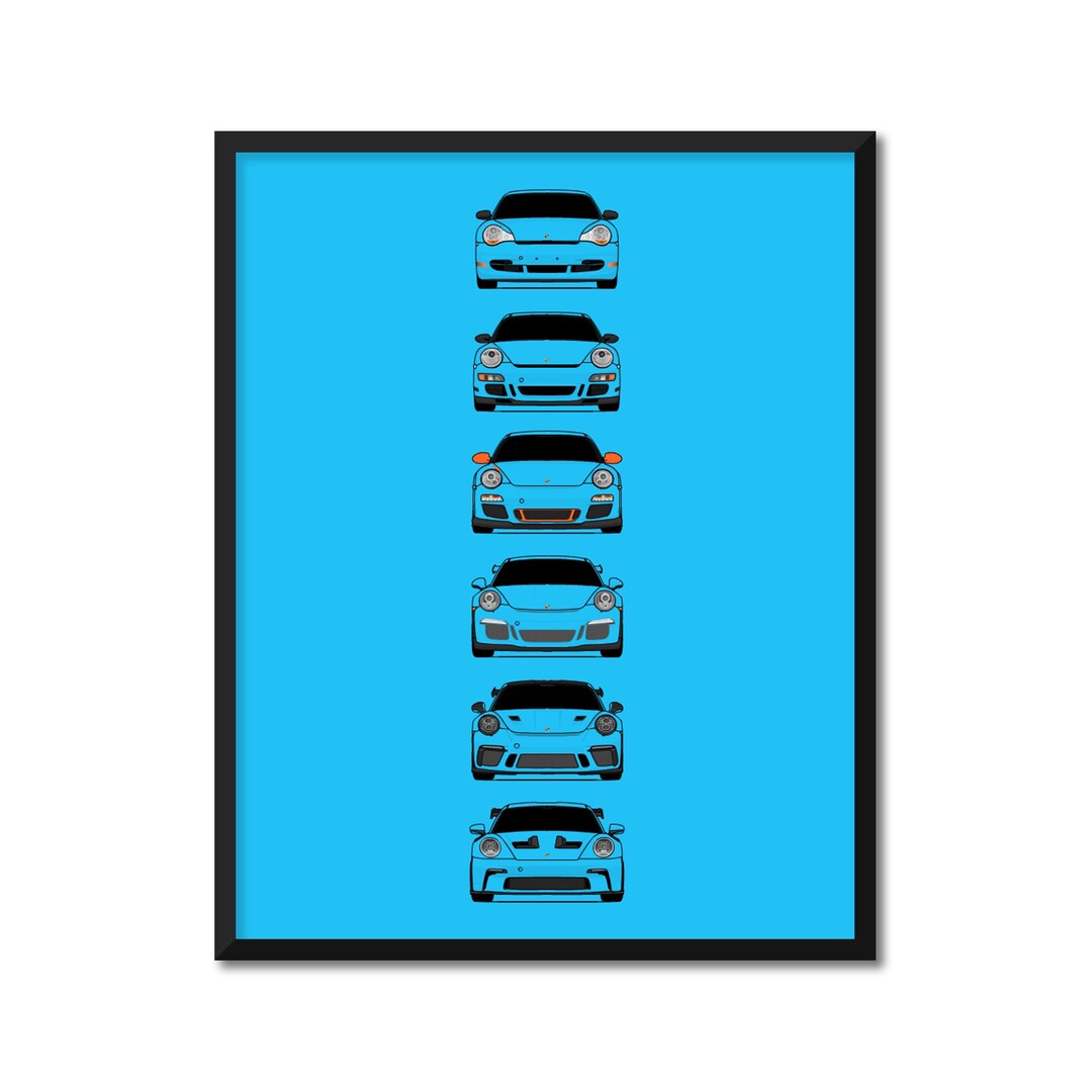 Porsche 911 GT3 RS Generations car Poster Print History and Evolution ...