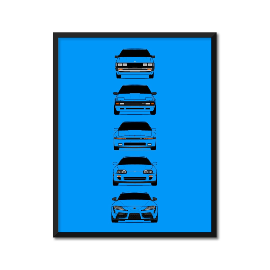 Toyota Supra Generations Car Poster Print Wall Art of the History and ...