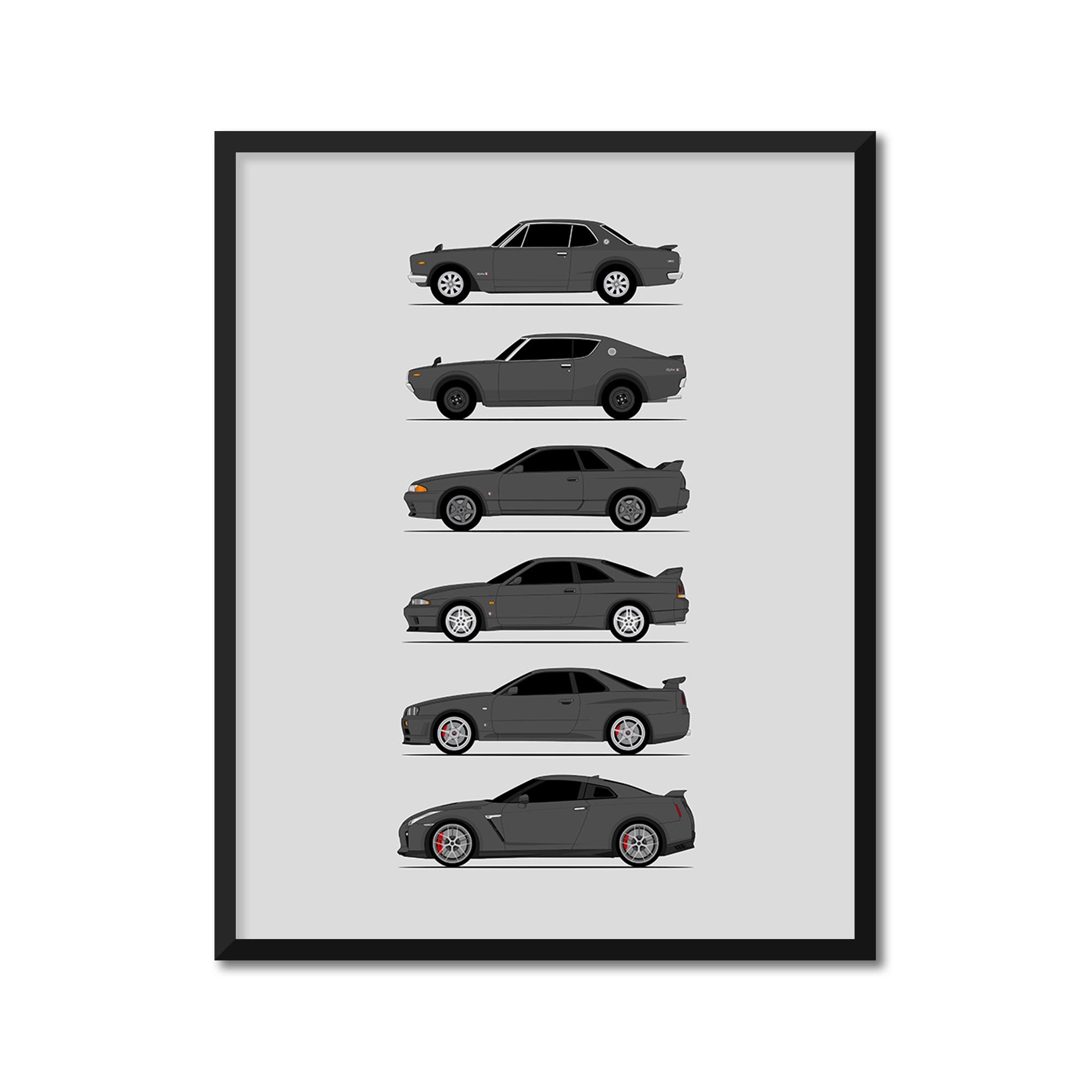 Nissan Skyline GT-R Generations Poster (side Profile) Print Art History ...