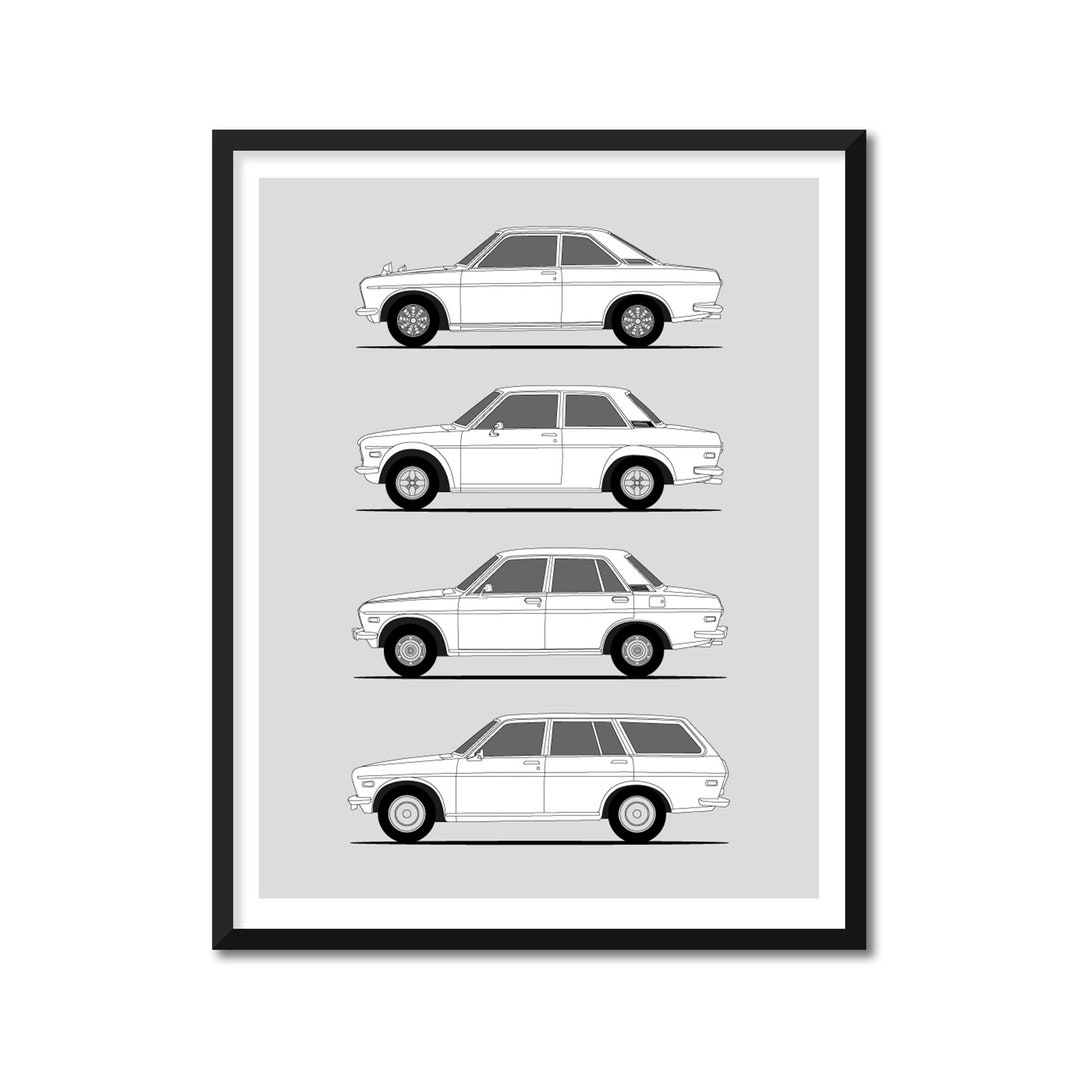 Datsun 510 Car Poster (side Profile) Print Wall Art Decor Bluebird 1300 ...