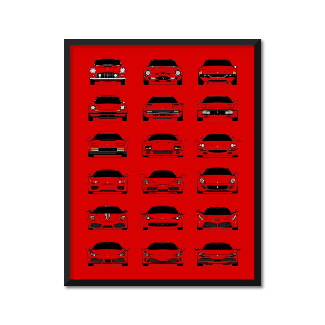 Ferrari History and Evolution Car Poster Print Wall Art Best of Ferrari ...