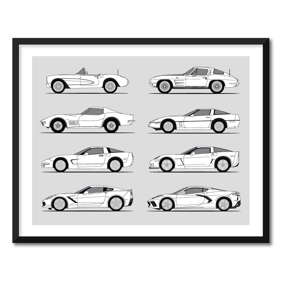Chevy Corvette Generations Inspired Poster (side Profile) (landscape ...