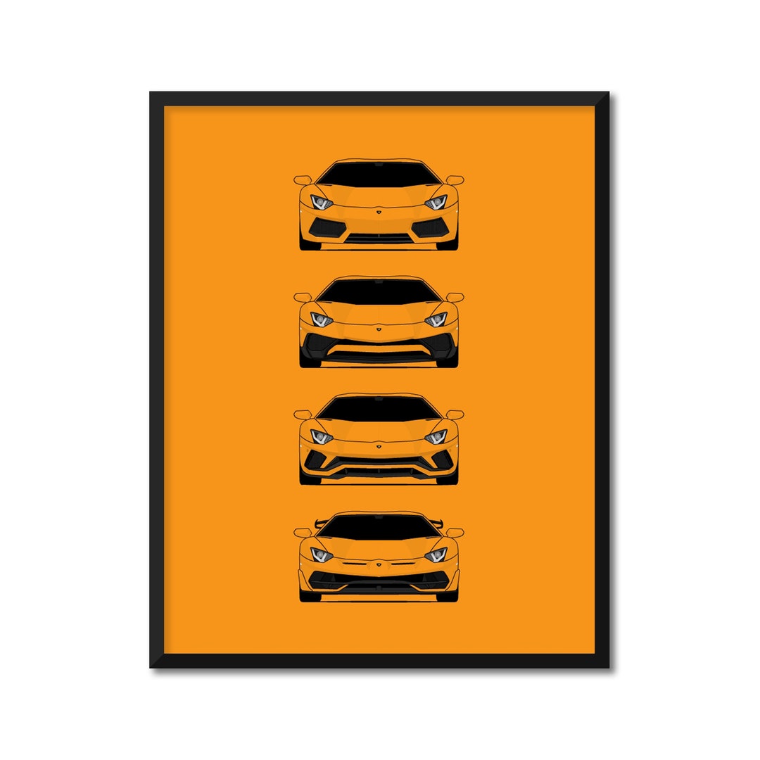 Lamborghini Aventador Generations car Poster Print of the History and ...