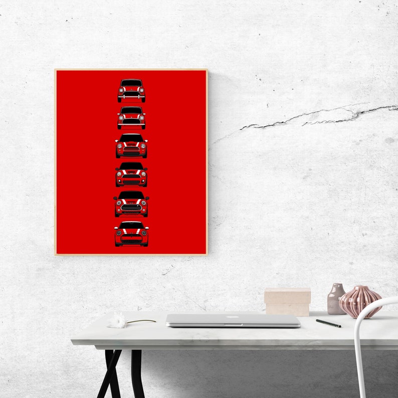 Mini Cooper Generations Car Poster Print Wall Art Decor of the History ...