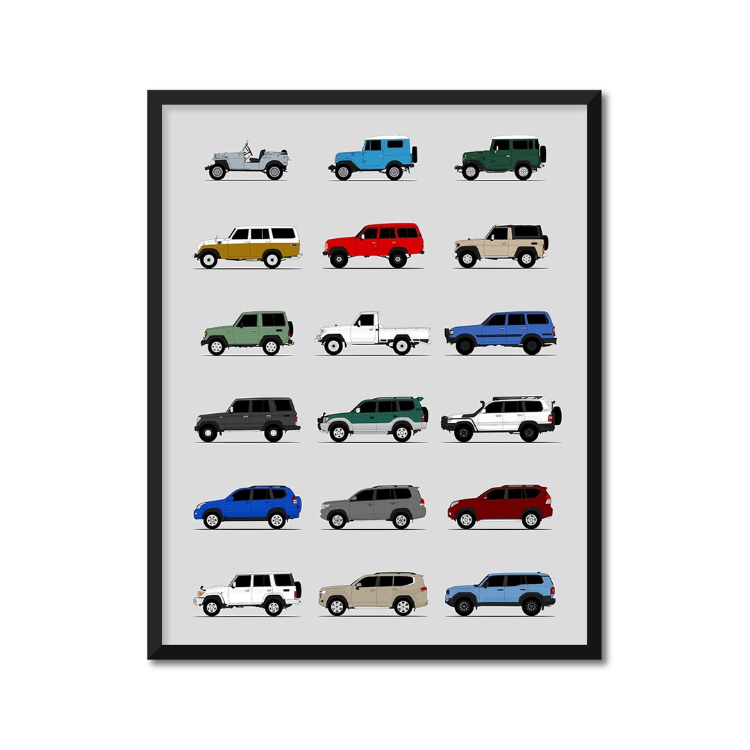 Toyota Land Cruiser Car Poster (side Profile) Print of Toyota Land ...