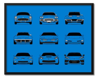 Chevy Corvette Generations C1 C2 C3 C4 C5 C6 C7 C8 Inspired Car Poster ...