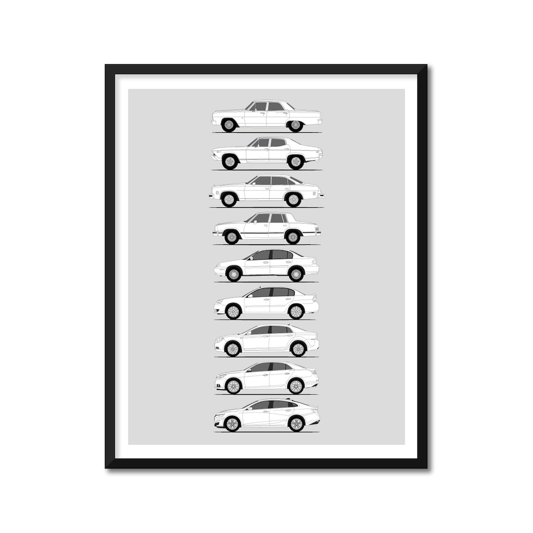 Chevy Malibu Inspired Car Poster (side Profile) Print of the Chevy ...