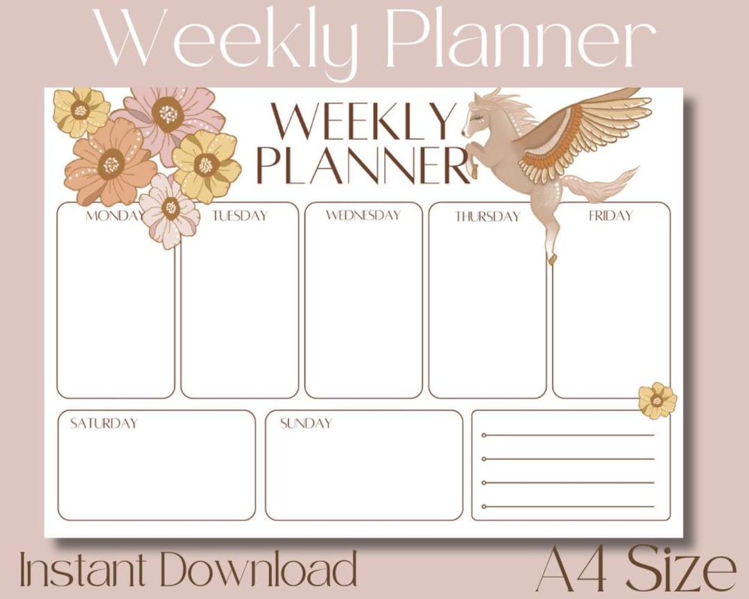 Weekly Planner Printable Landscape, Minimalist Unicorn Weekly Schedule ...