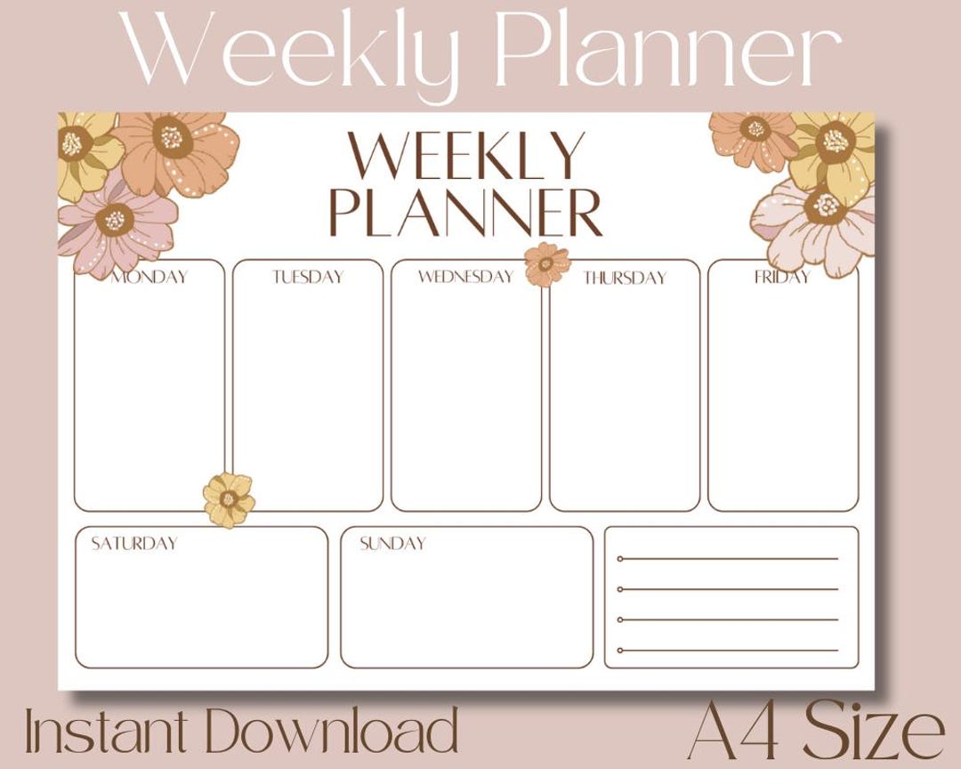 Weekly Planner Printable Landscape, Minimalist Boho Weekly Schedule ...