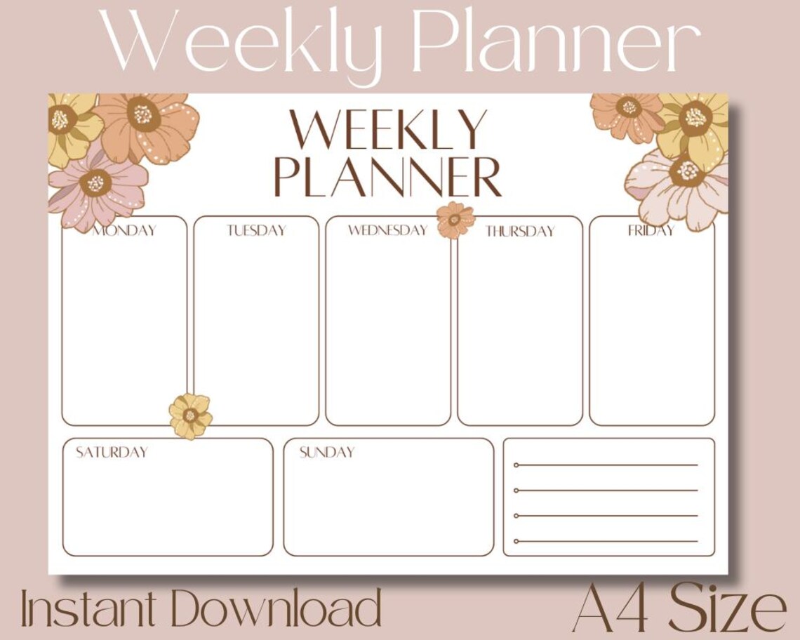 Weekly Planner Printable Landscape, Minimalist Boho Weekly Schedule ...