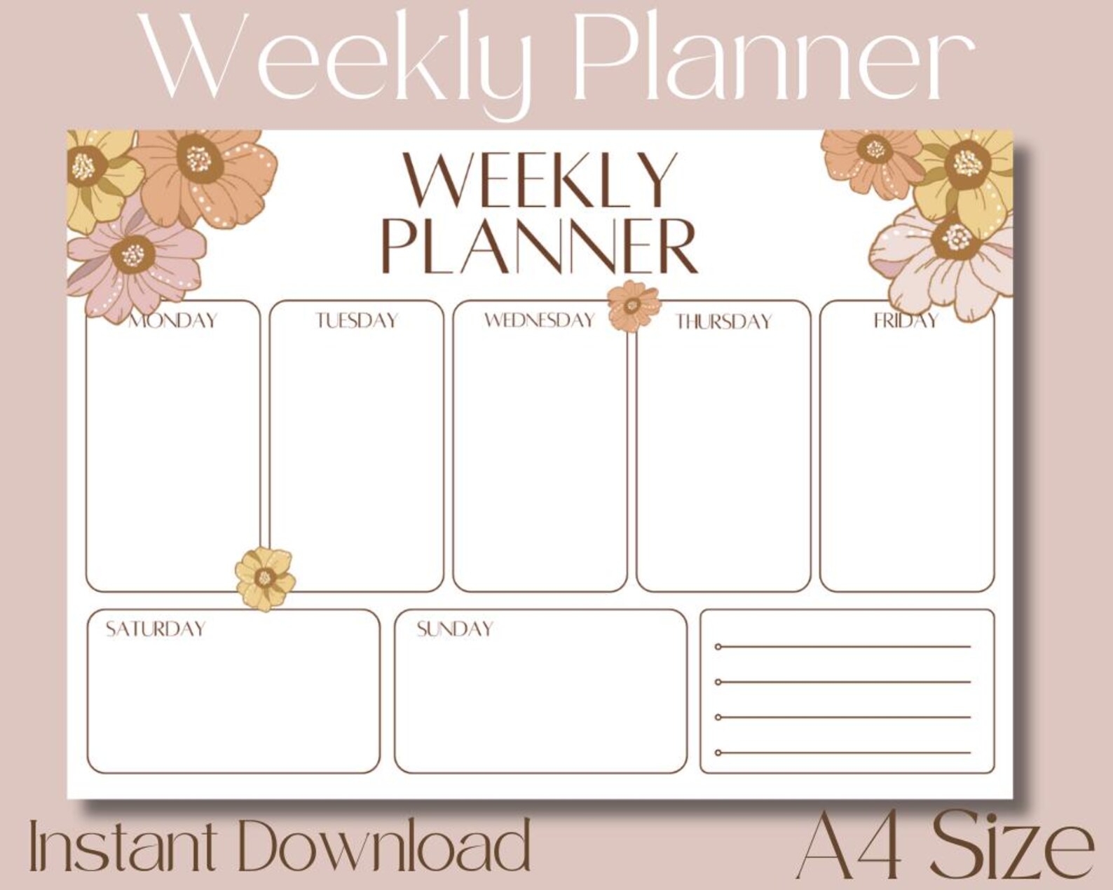 Weekly Planner Printable Landscape, Minimalist Boho Weekly Schedule ...