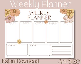 Weekly Planner Printable Landscape, Minimalist Heart Weekly Schedule ...