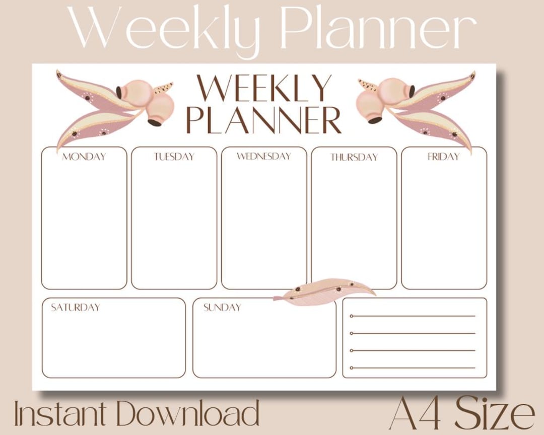Weekly Planner Printable Landscape, Minimalist Gumnut Weekly Schedule ...