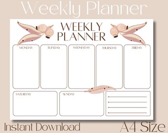 Weekly Planner Printable Landscape, Minimalist Boho Weekly Schedule ...