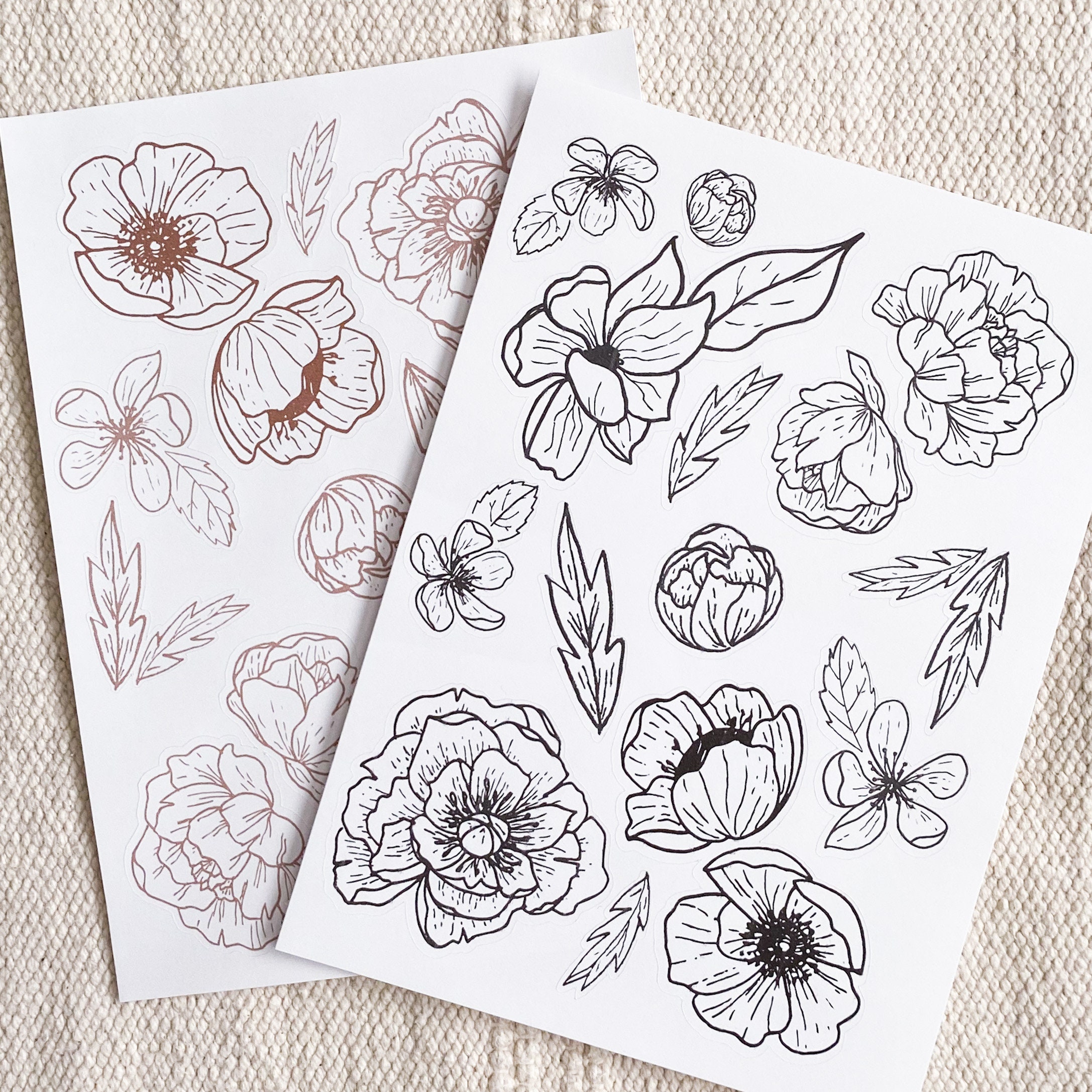Floral Line Art Sticker Sheet Decorative Stickers Floral | Etsy