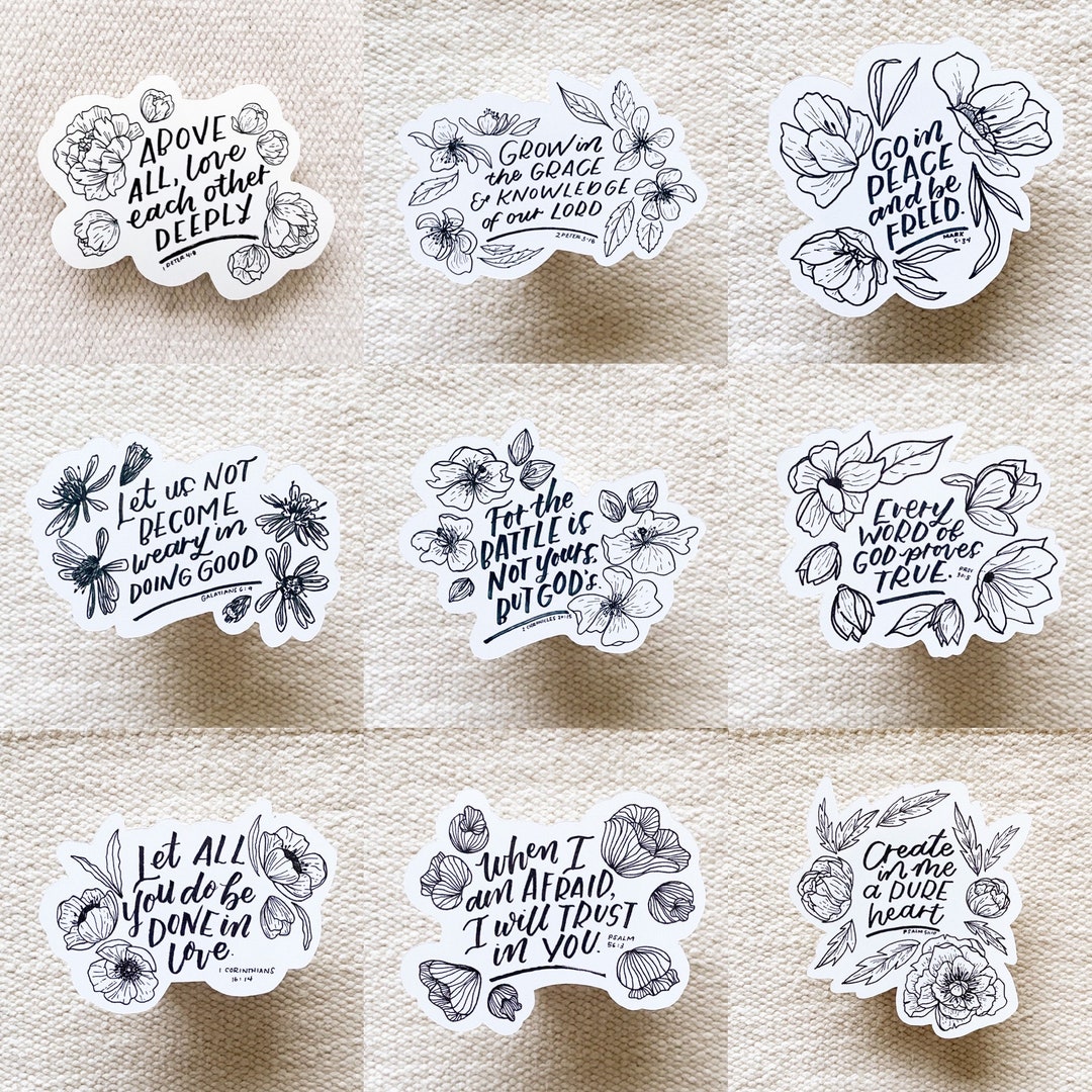 Stickers Verses With Floral Line Art Matte, Glossy, Clear Scripture ...