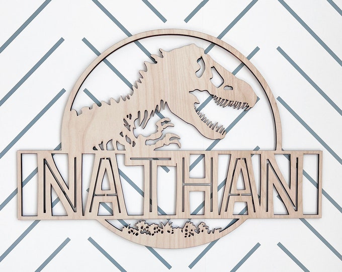Dino Skeleton Engraved Monstera Wood Sign Dinosaur Nursery Kids Room ...
