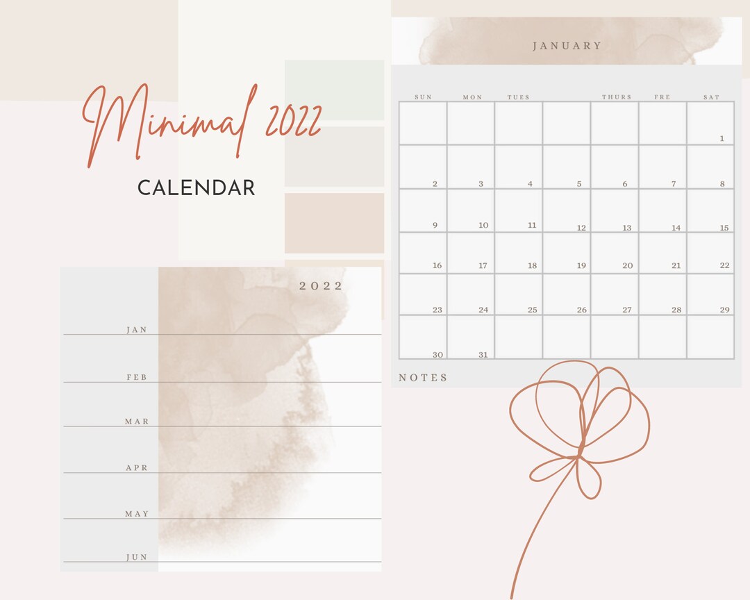 2022 Monthly Calendar, Minimalist Calendar, Yearly Calendar, Printable ...