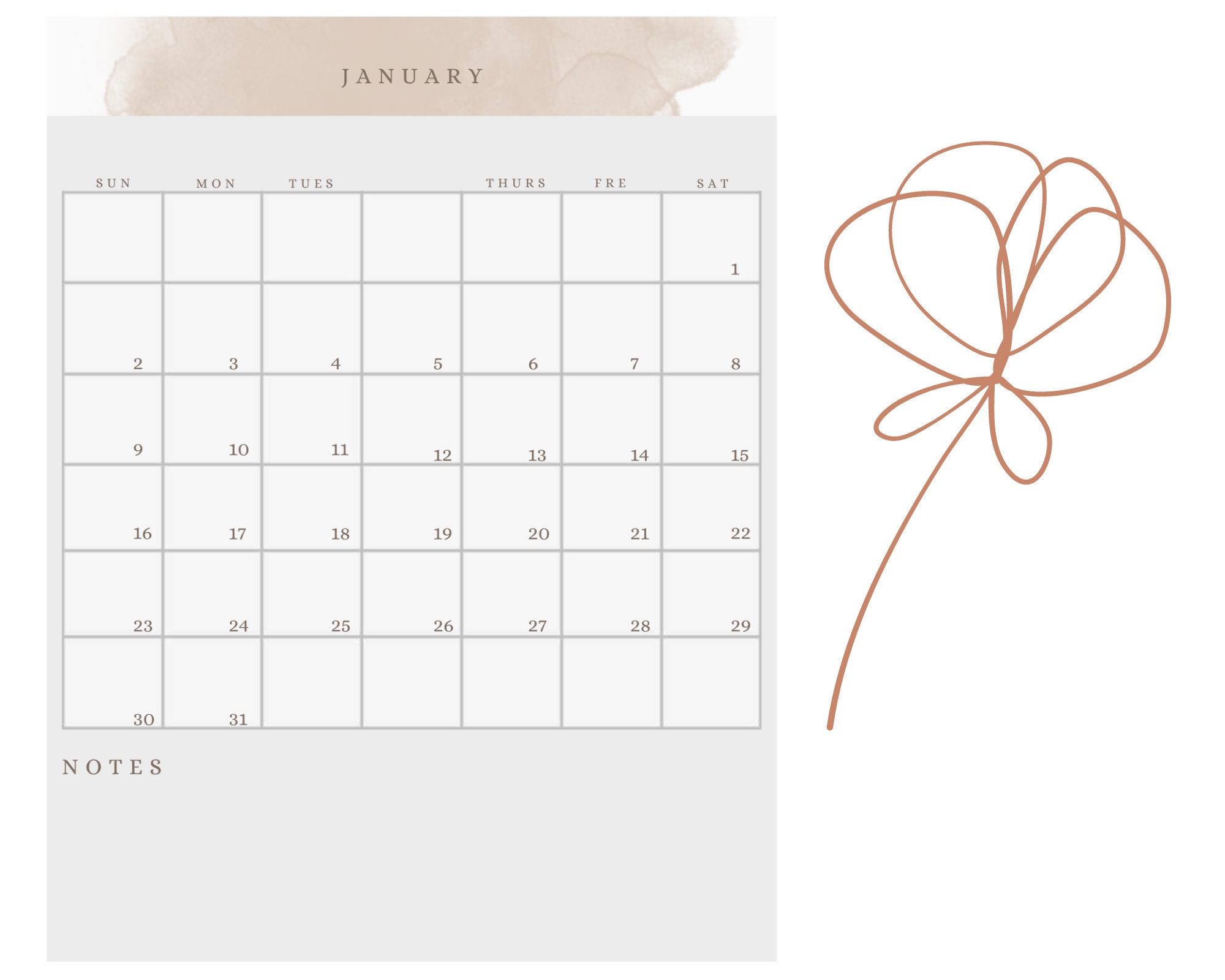 2022 Monthly Calendar, Minimalist Calendar, Yearly Calendar, Printable ...
