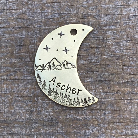 The Mountain Moon Personalized Moon Pet Tag Pet Id Tag | Etsy