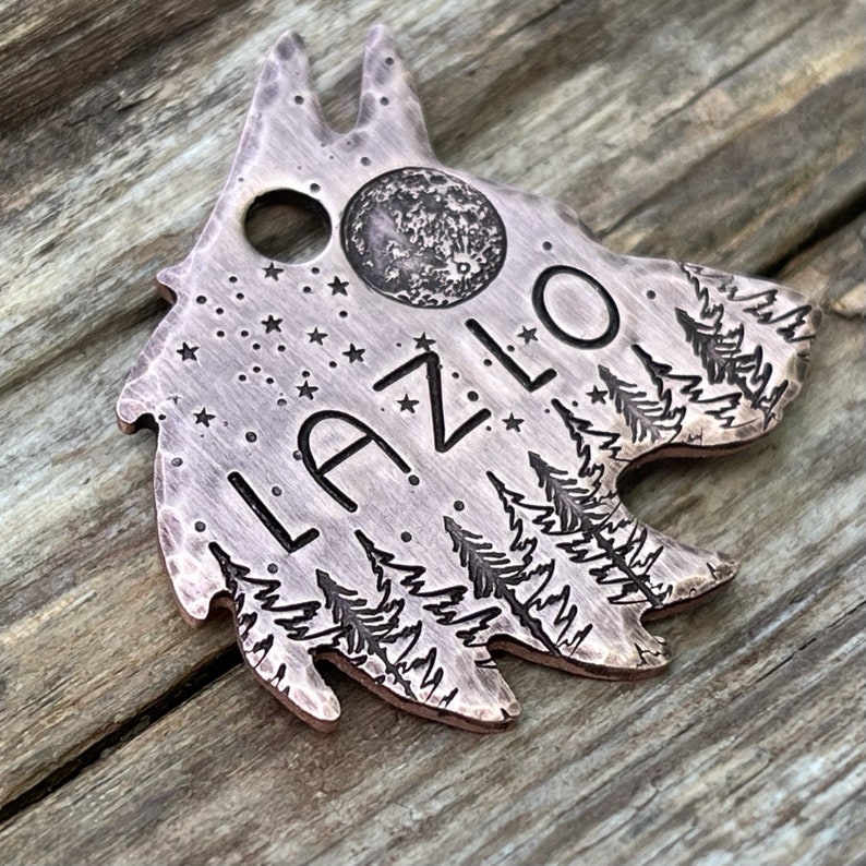 Wolf Dog Tag Dog Tag for Dogs Hand Stamped Dog Tag - Etsy