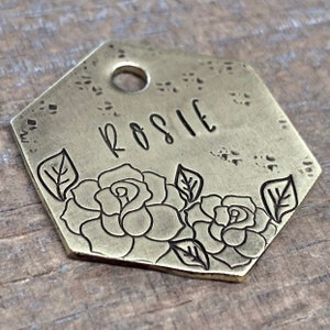 Hand Stamped Pet ID Tag, Dog Tag, Dog Tags for Dogs, Flowers, Floral ...
