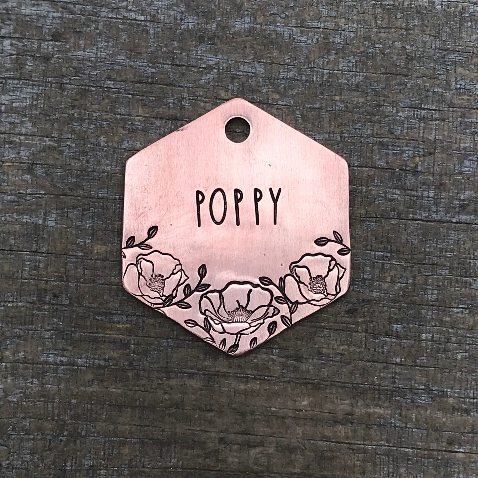 Poppy and Vines Dog Tag Floral Dog Tag Pet Id Tag Dog Tags | Etsy