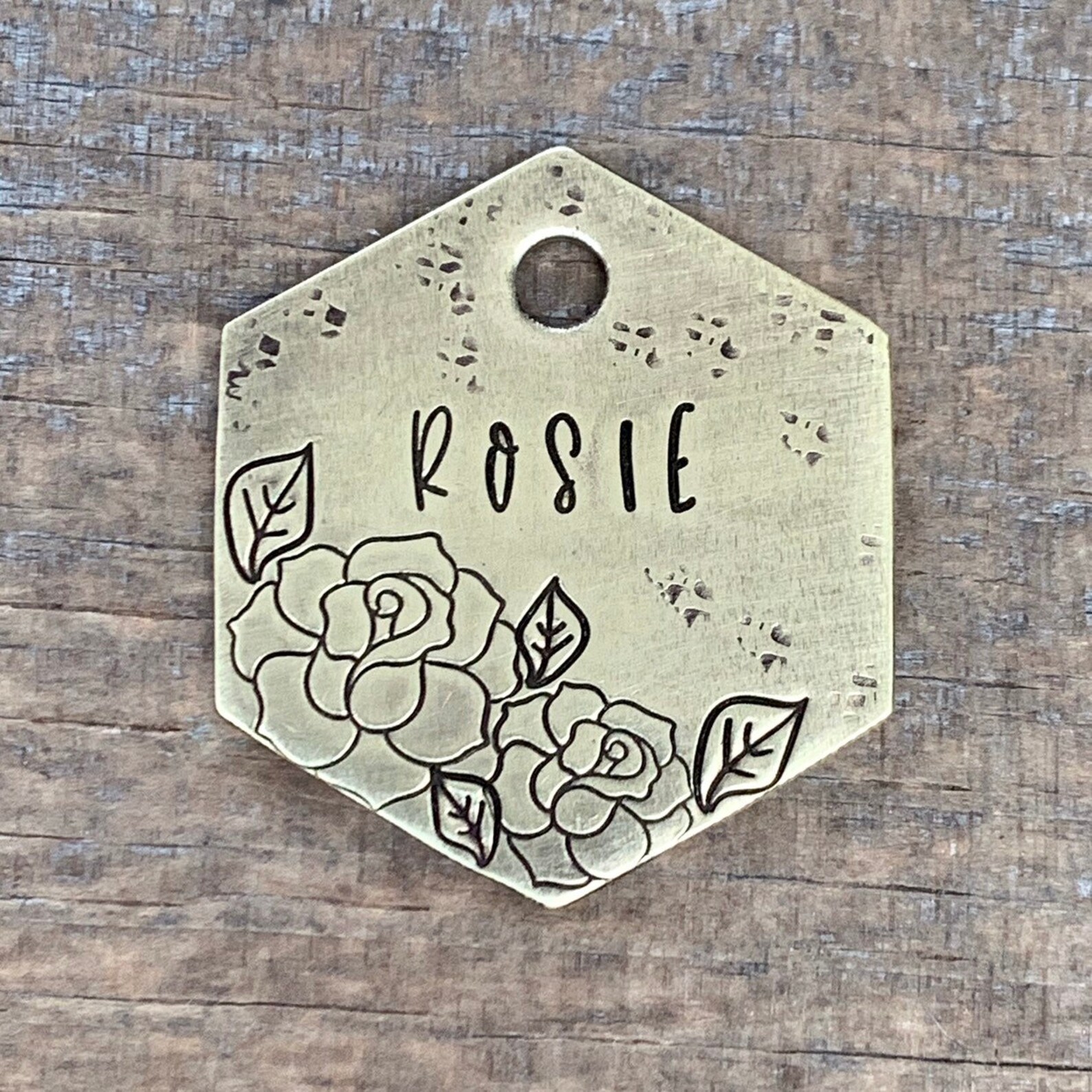 Hand Stamped Pet ID Tag, Dog Tag, Dog Tags for Dogs, Flowers, Floral ...