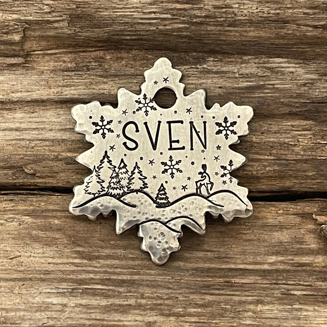 Winter Dog Tag, Dog Tag for Dogs, Collar Tag, Deer Snow Trees Stars ...
