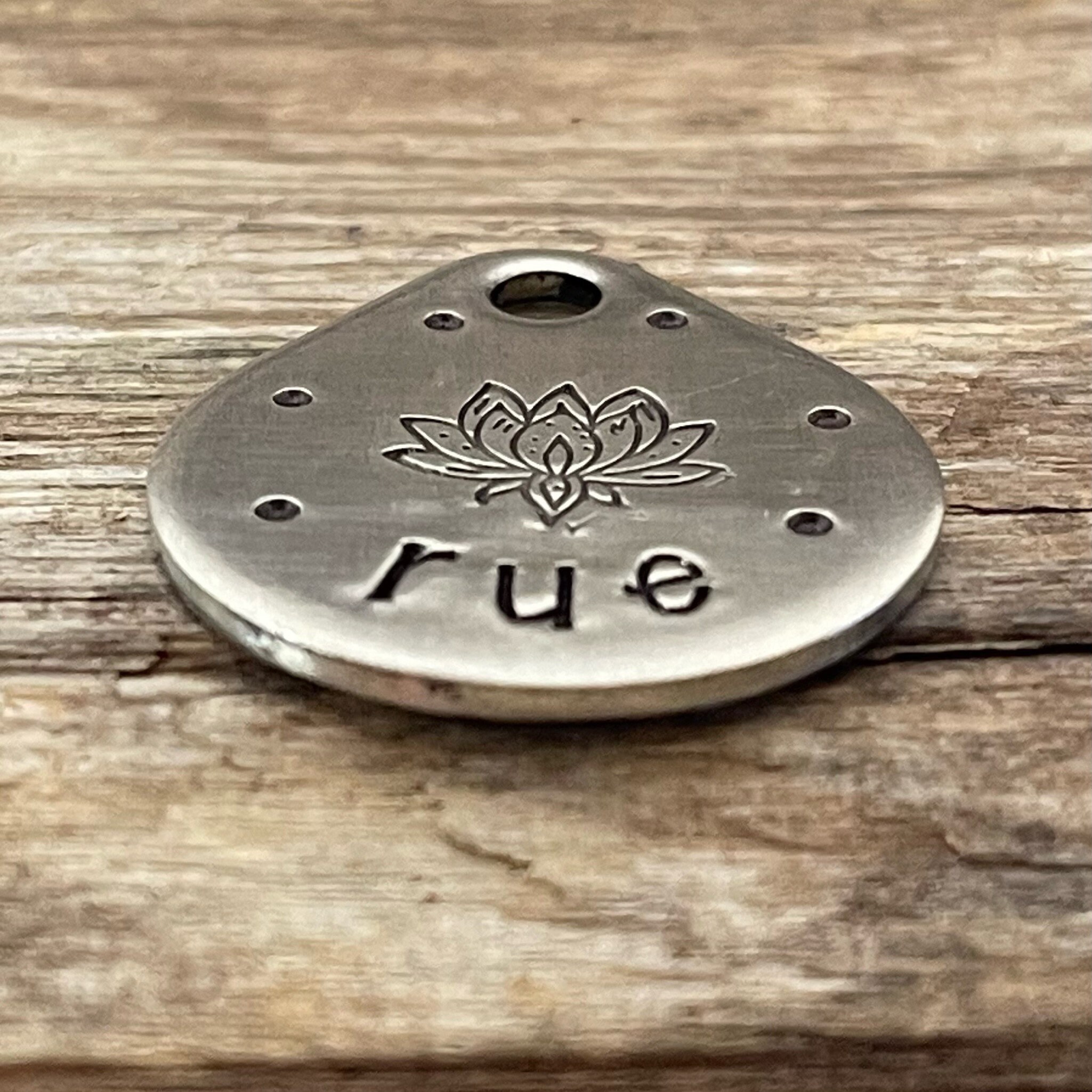 Dog Tag Tear Drop Lotus Hand Stamped Pet ID Tag Dog Tag - Etsy