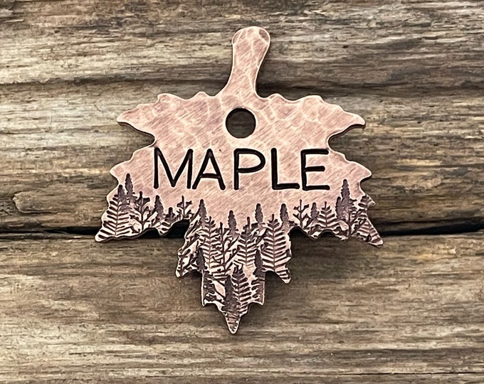 Maple Leaf Hand Stamped Dog Tag Dog ID Tag Dog Collar Tag Custom Dog ...