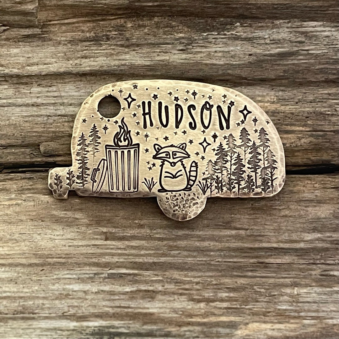 Camper Dog Tag, Dog Tag for Dogs, Collar Tag, Trees and Stars, Raccoon ...