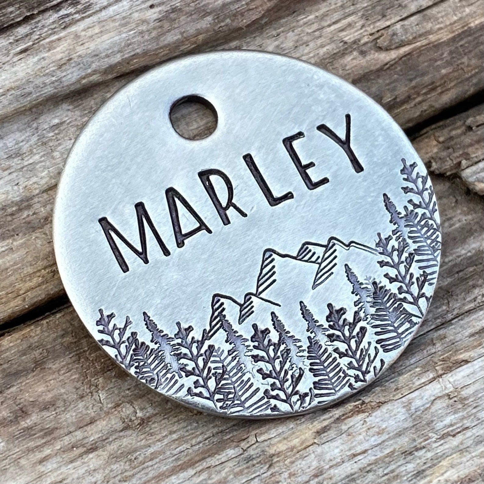 Pet ID Tag, Mountain Trees Dog Tag, Dog Collar Tag, Pet Name Tag, Hand ...