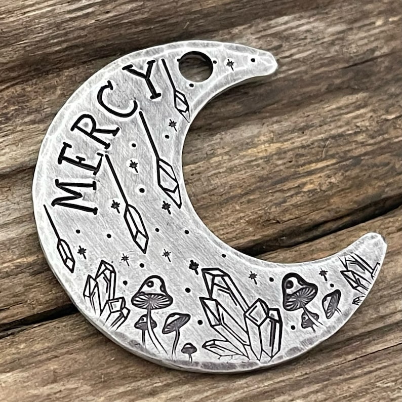 Moon Dog Tag Mushroom Crystals Stars Dog Collar Tag Hand - Etsy
