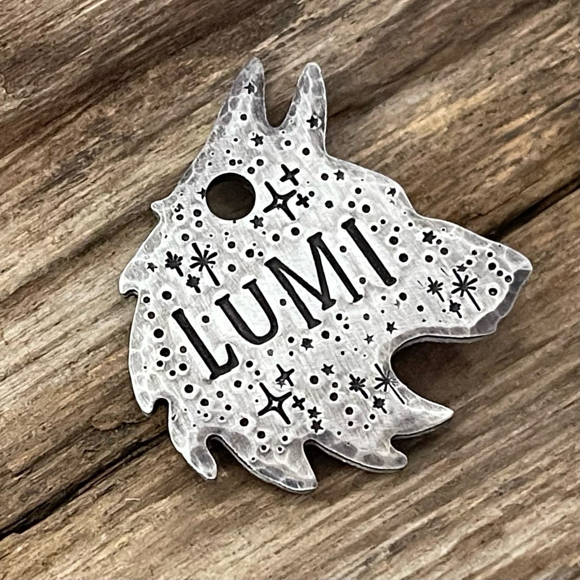 Wolf Dog Tag, Dog Tag for Dogs, Hand Stamped, Dog Tag, Stars, Stardust ...